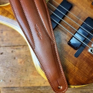 4 Inch Wide Bass Strap in Saddle Tan Leather, Leather Bass Guitar Strap ...