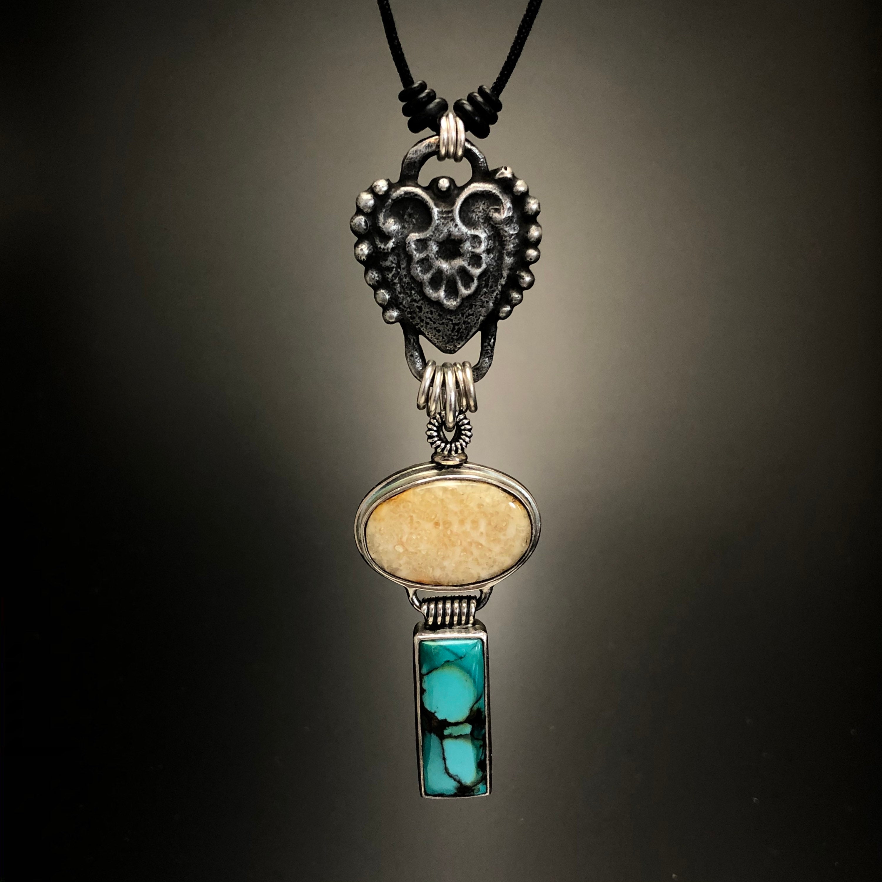 Turquoise Silver Bone Pendant,turquoise Necklace,judie Mountain Jewelry ...