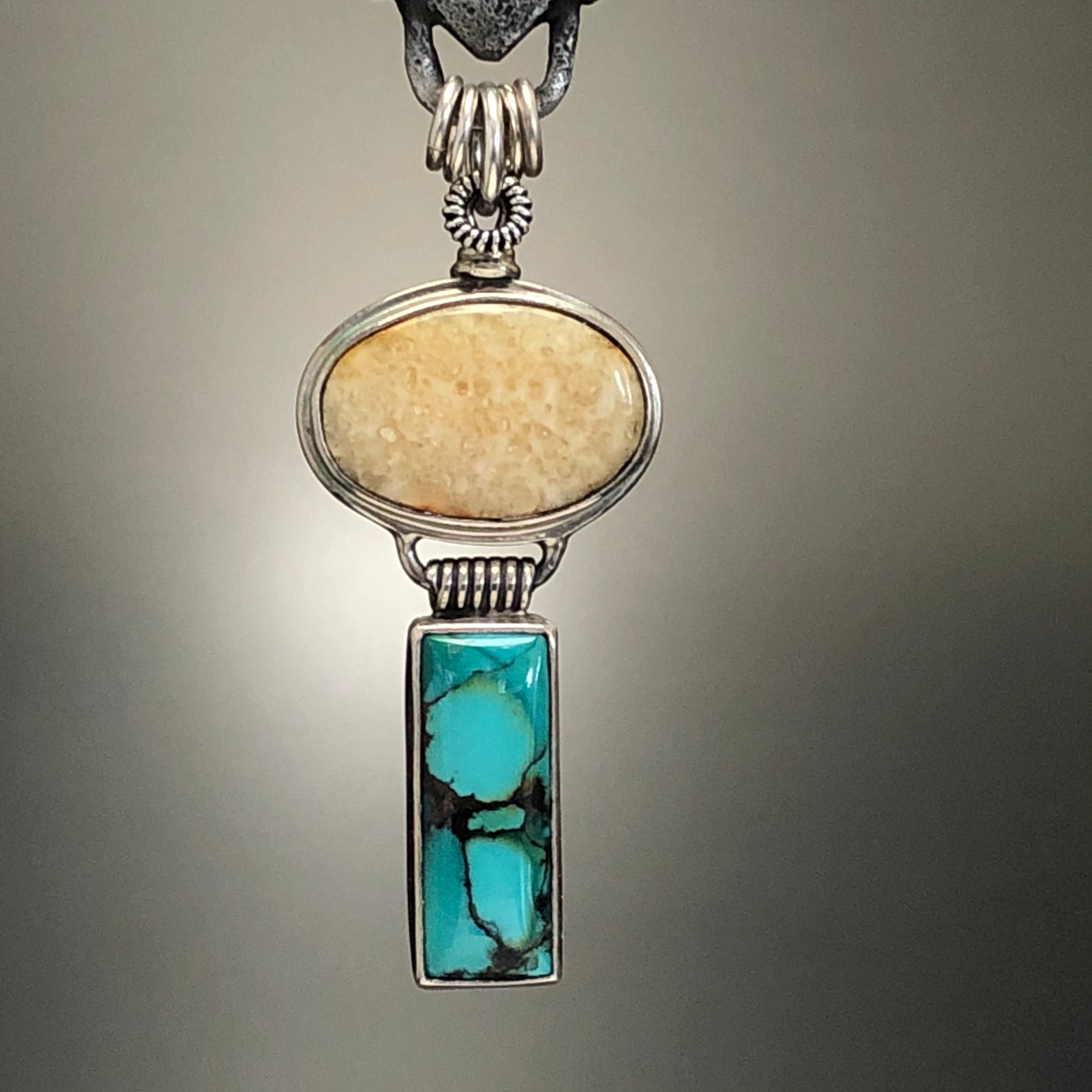 Turquoise Silver Bone Pendant,turquoise Necklace,judie Mountain Jewelry ...