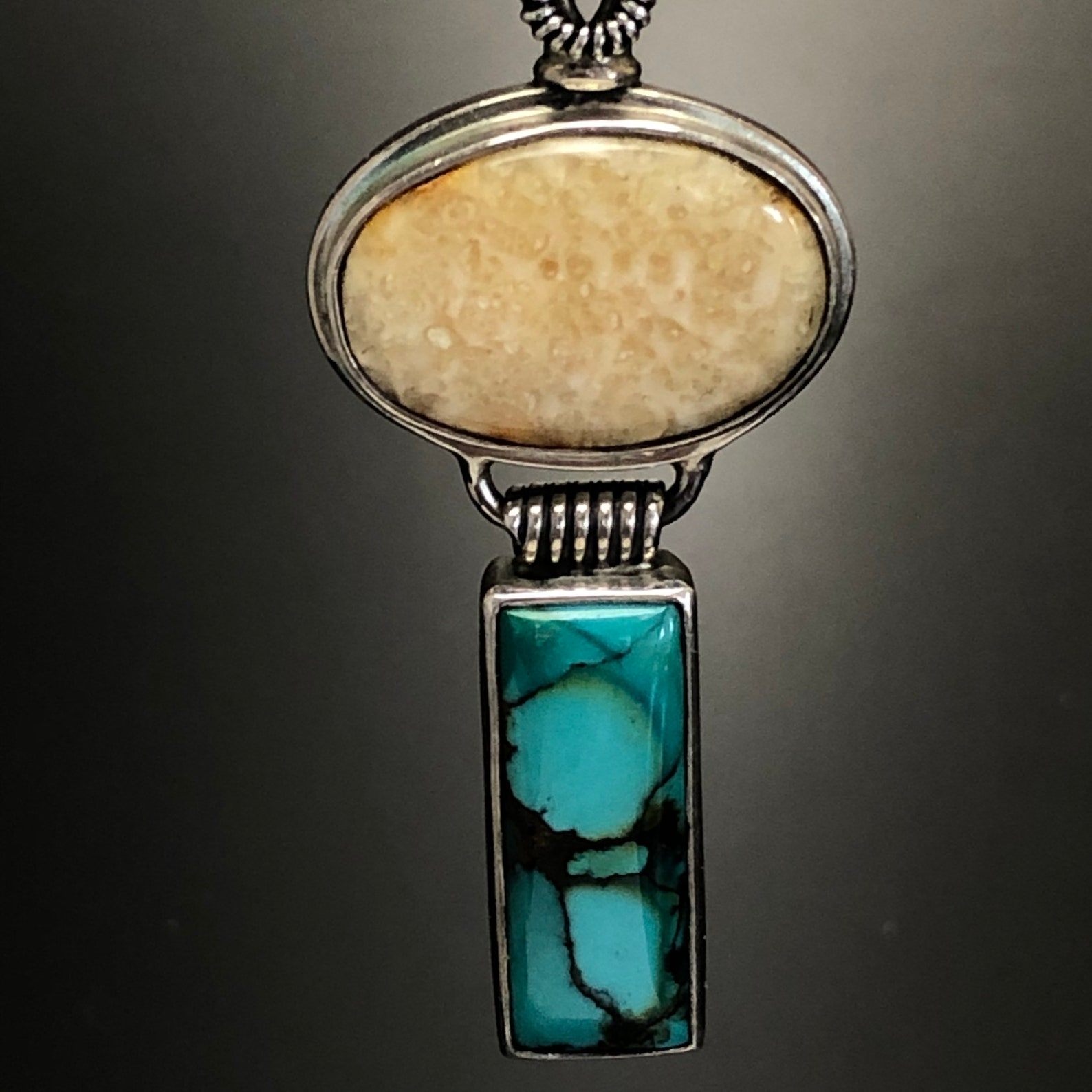Turquoise Silver Bone Pendant,turquoise Necklace,judie Mountain Jewelry ...