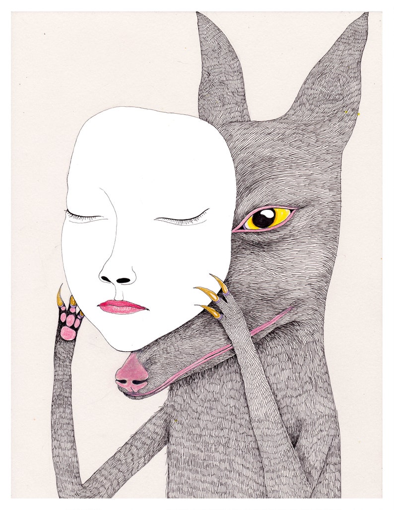 Art Print Giclee Human Mask Animal Wall Art - Etsy