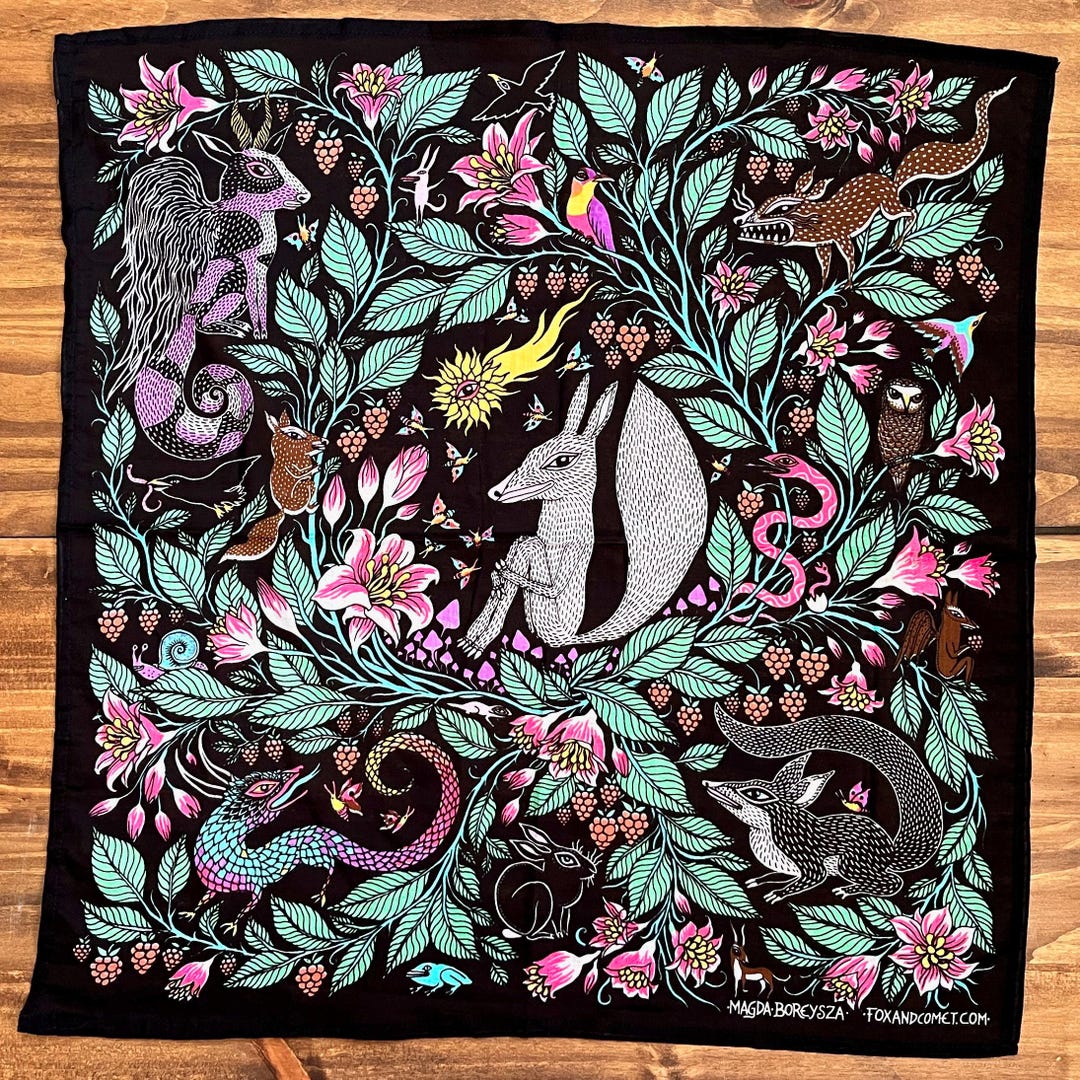 Art Print Bandana Scarf Handkerchief Maximalist Floral Animal Design - Etsy