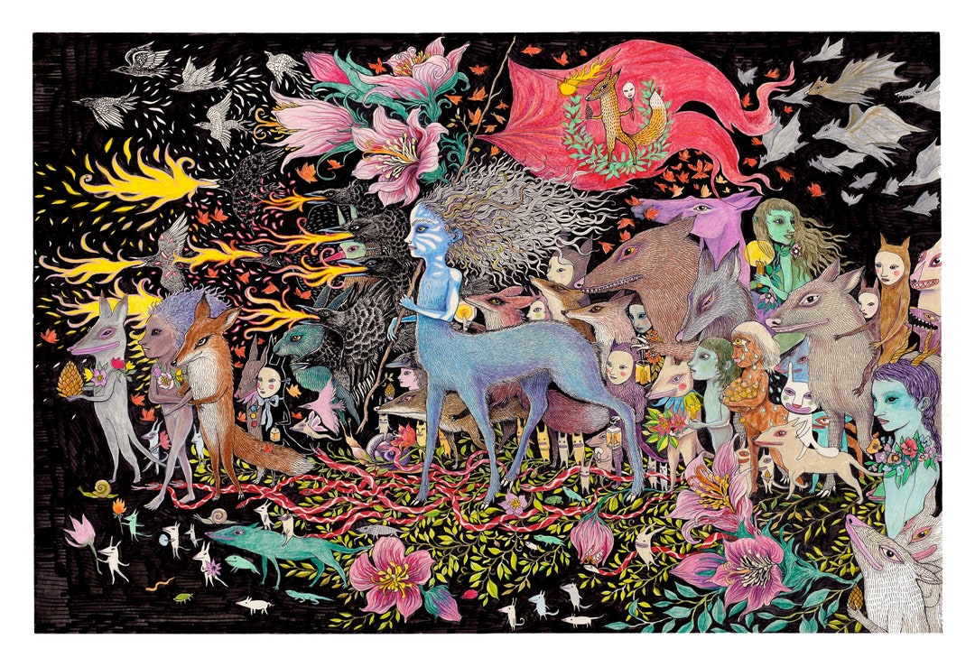 Fantasy Art Print, Animal Illustration, Maximalist Decor - Etsy
