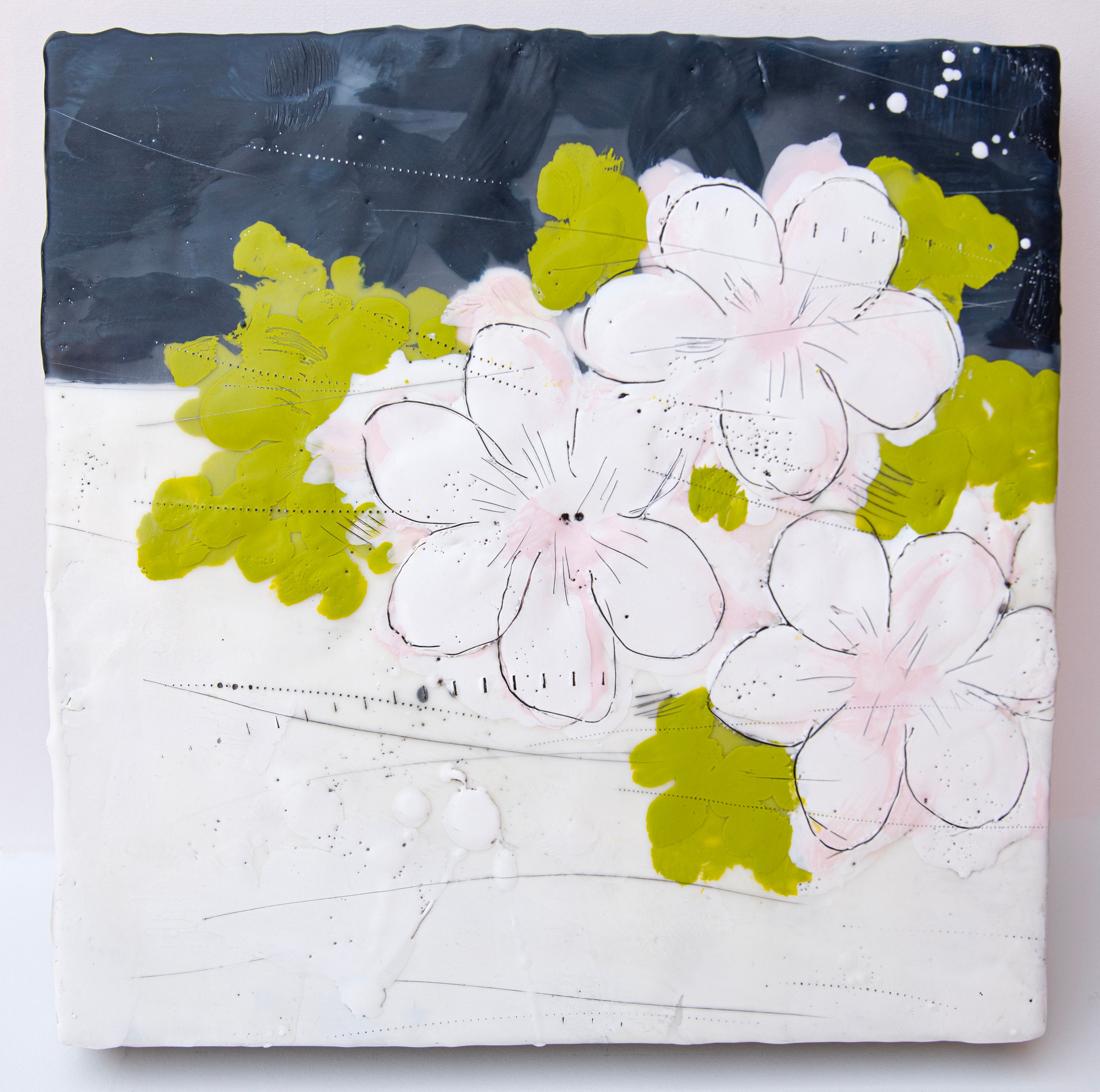Original 12x12” Abstract Encaustic Floral Painting: Turn on an Old ...
