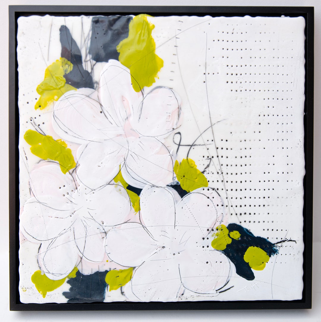 Original 12x12” Abstract Floral Encaustic Painting: Heatwave, 3 - Etsy