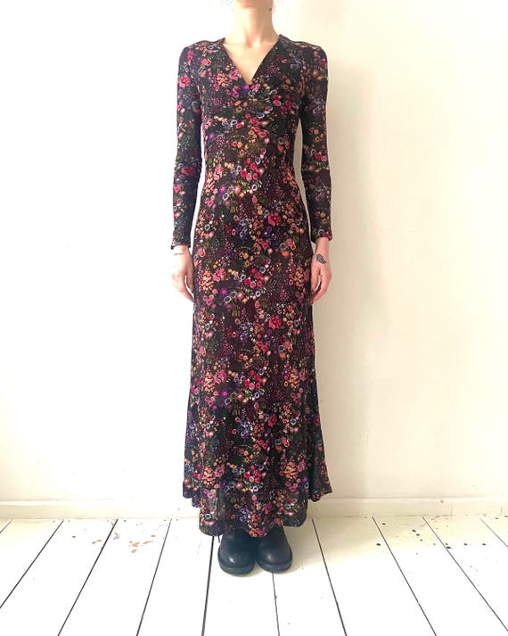 FLORAL glitter print maxi dress 70s Gucci like xs/S - Gem