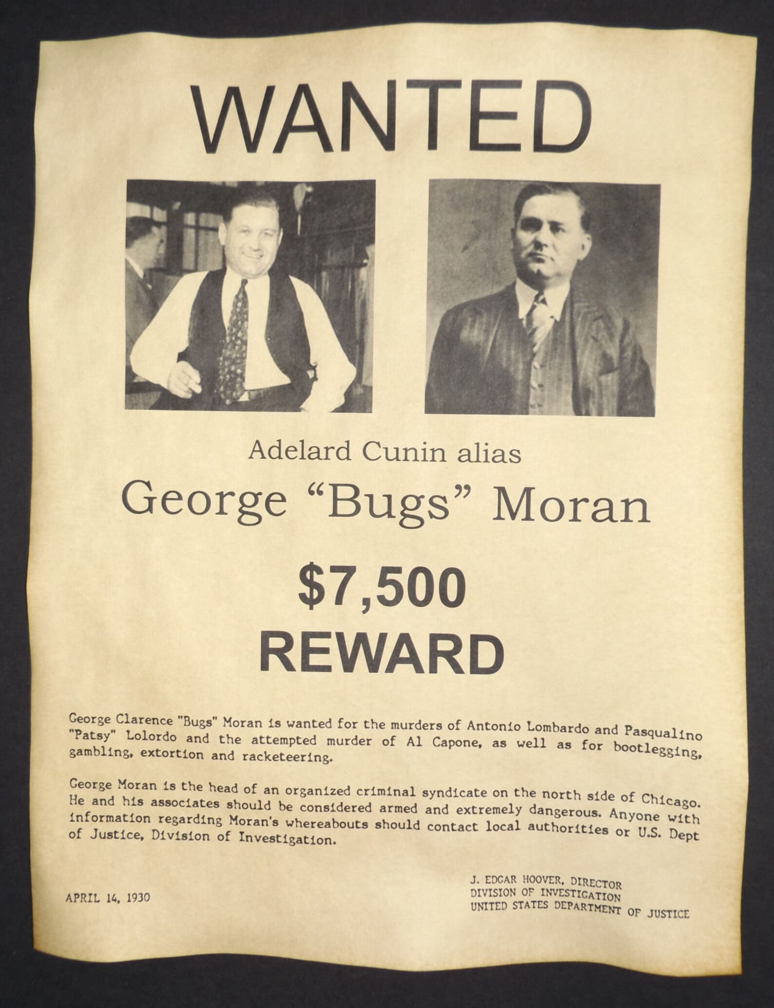 Set of 5 Gangster Wanted Posters Bugs Moran Bugsy Siegel - Etsy