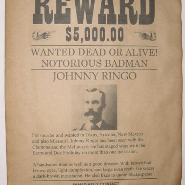 Johnny Ringo - Etsy