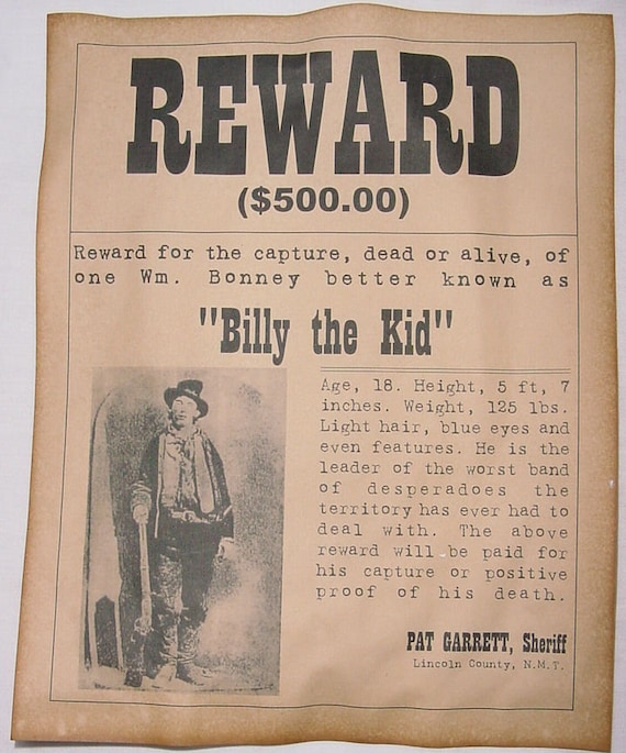 Your Choice Outlaw Wanted Poster Old West Billy the Kid - Etsy Hong Kong
