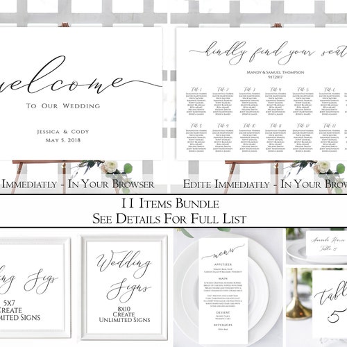 Wedding Bundle Seating Chart Welcome Sign Menu Place | Etsy
