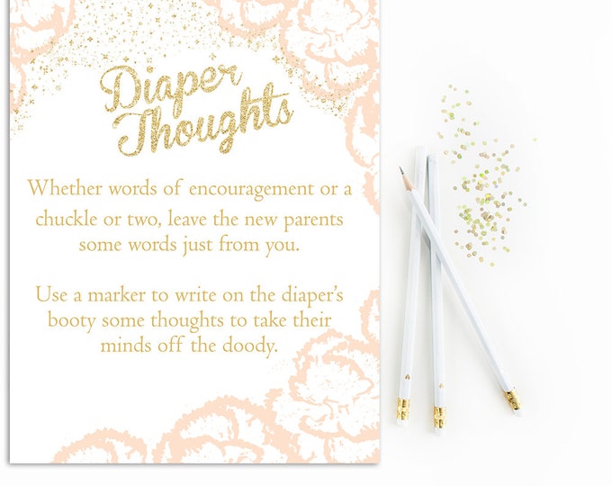 Diaper Thoughts Baby Shower Printable, Pink Diaper Thoughts Girl Baby ...