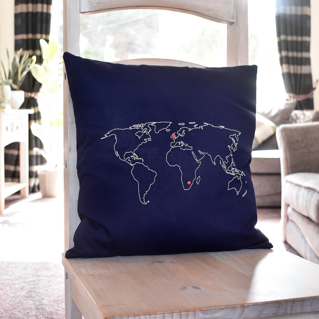 Personalised World Map Cushion Cover - Etsy