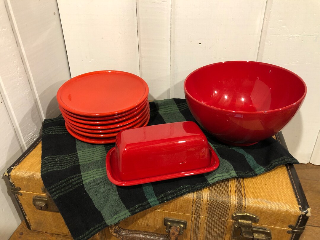 Vintage German Waechtersbach Serving Bowl, Dessert Plates & Butter Dish ...