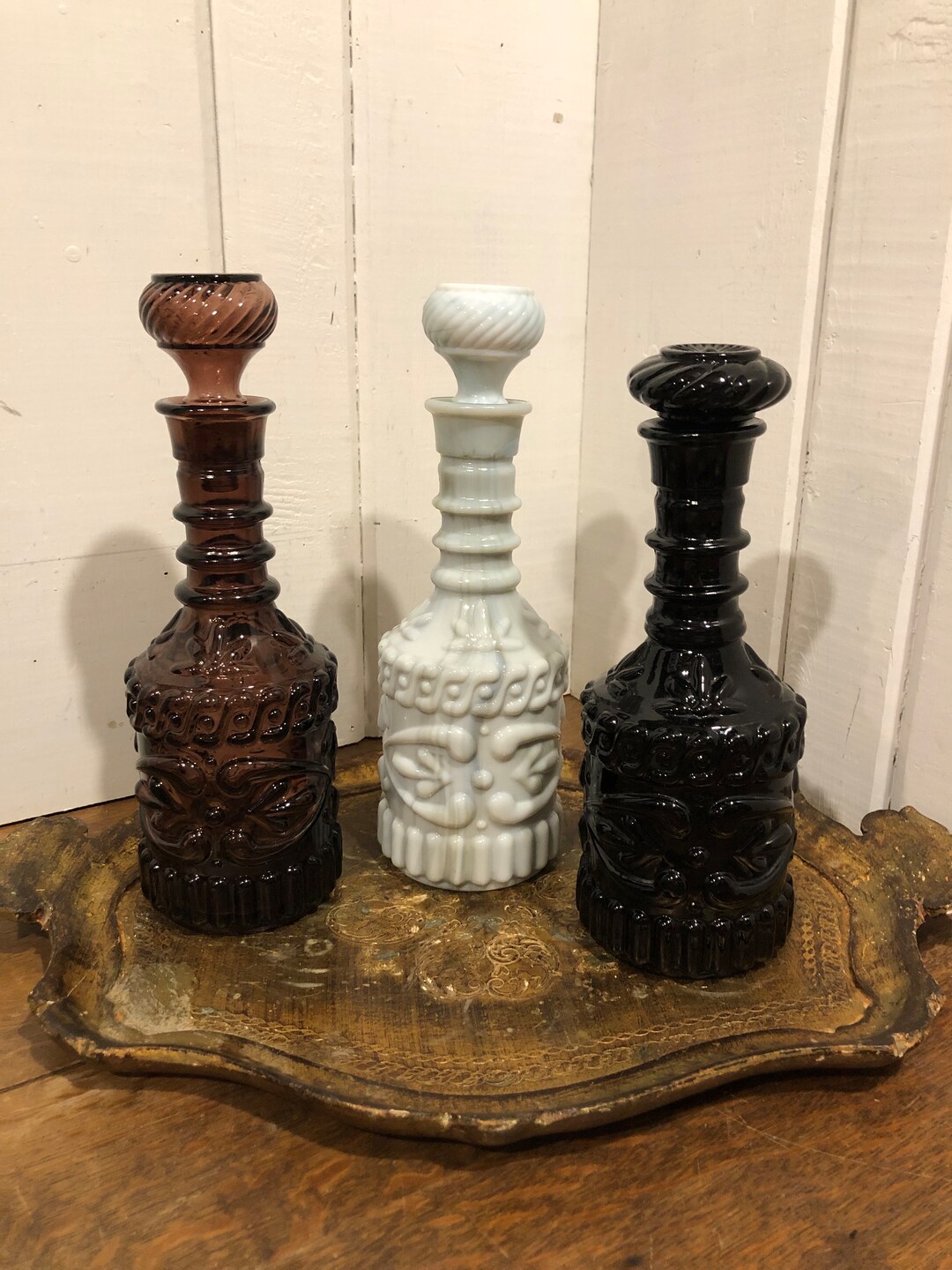 Vintage Whiskey Decanters Black Gray Plum - Etsy