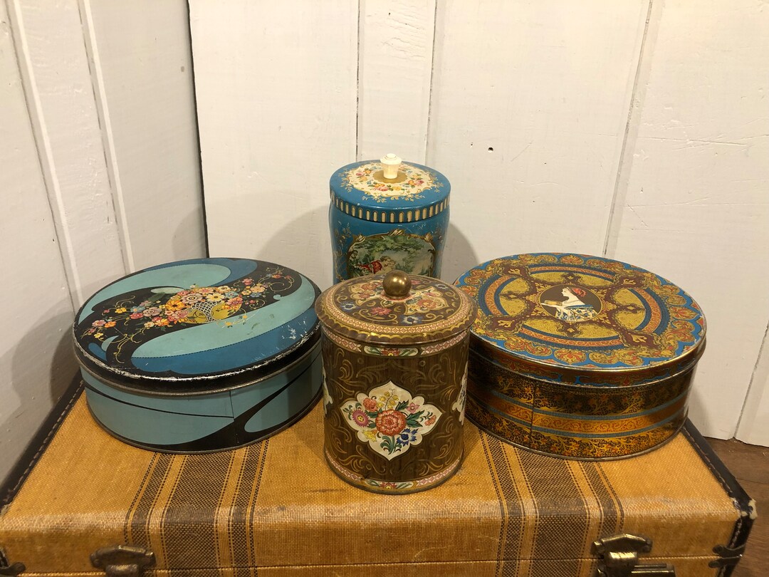 Vintage Tins Victorian English Floral Blue Gold - Etsy