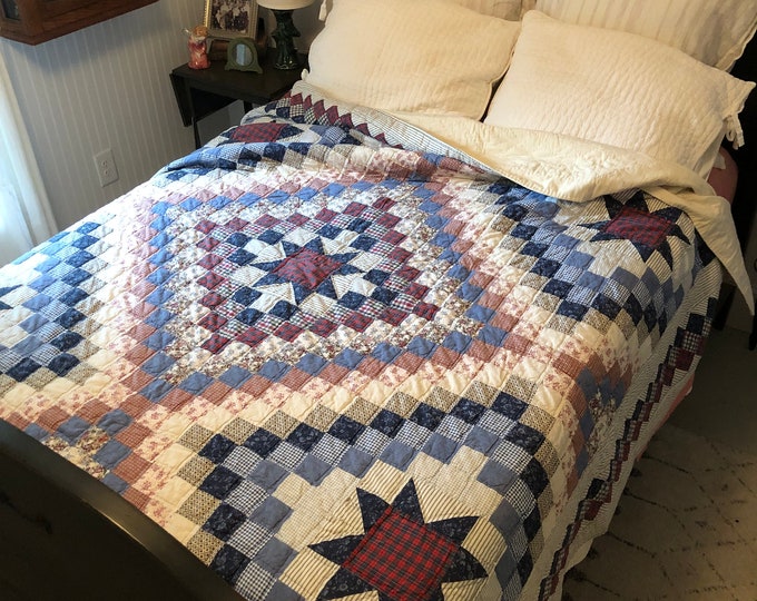 Vintage Star Pattern Quilt Red White Blue Plaid - Etsy