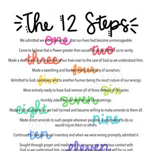 The 12 Steps Cute Colorful Printable File PNG 8.5x11 - Etsy