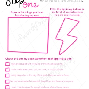 Step One Worksheet - 12 Steps of Recovery AA NA Cute Fun Colorful ...