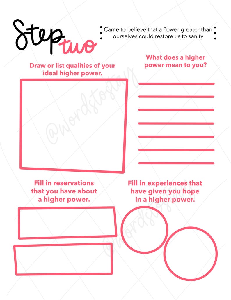 Step Two Worksheet – AA NA Recovery, Self-reflection (printable PNG ...