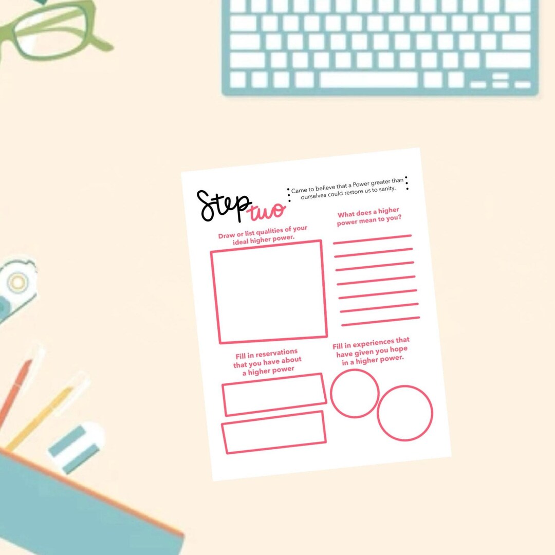 Step Two Worksheet - 12 Steps of Recovery AA NA Cute Fun Colorful ...