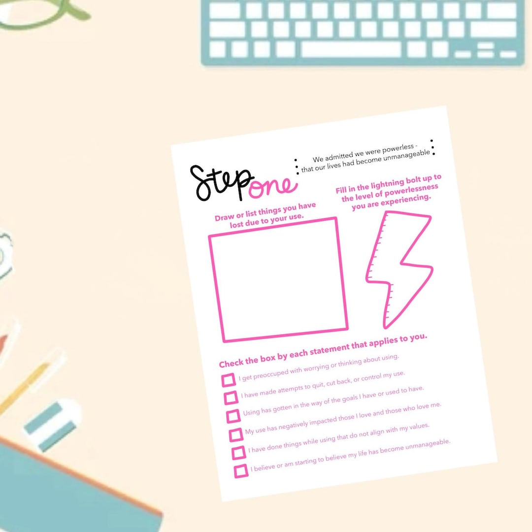 Step One Worksheet - 12 Steps of Recovery AA NA Cute Fun Colorful ...