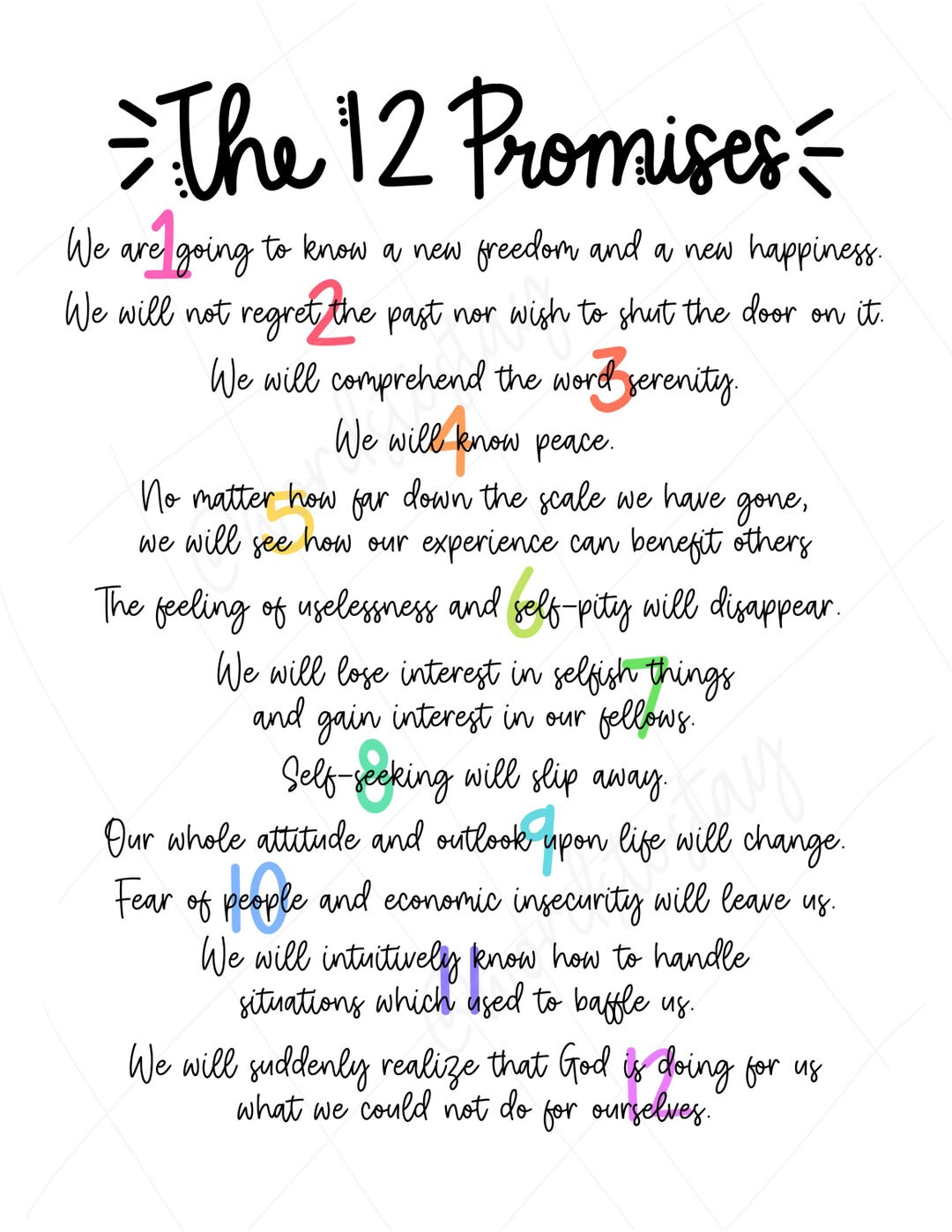 12 Promises of Recovery: AA NA Printable Art (PNG) - Etsy