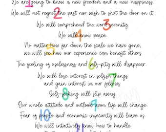 The 12 Steps of Recovery AA NA Cute Colorful Printable File PNG 8.5x11 ...