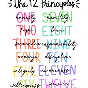 The 12 Principles of Recovery AA NA Cute Colorful Printable File PNG 8 ...