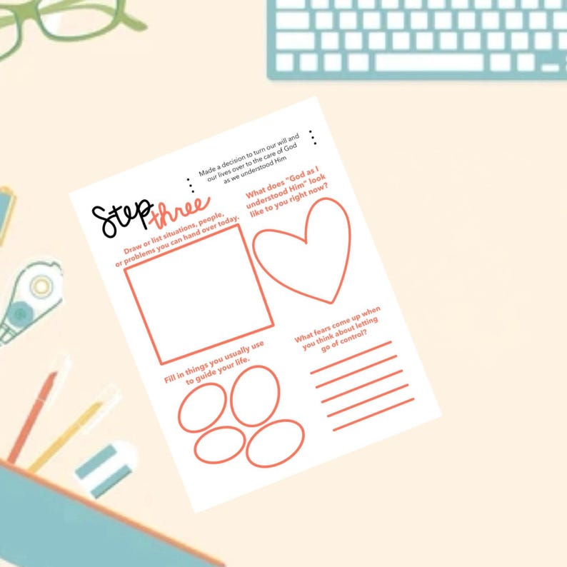 Step Three Worksheet - 12 Steps of Recovery AA NA Cute Fun Colorful ...