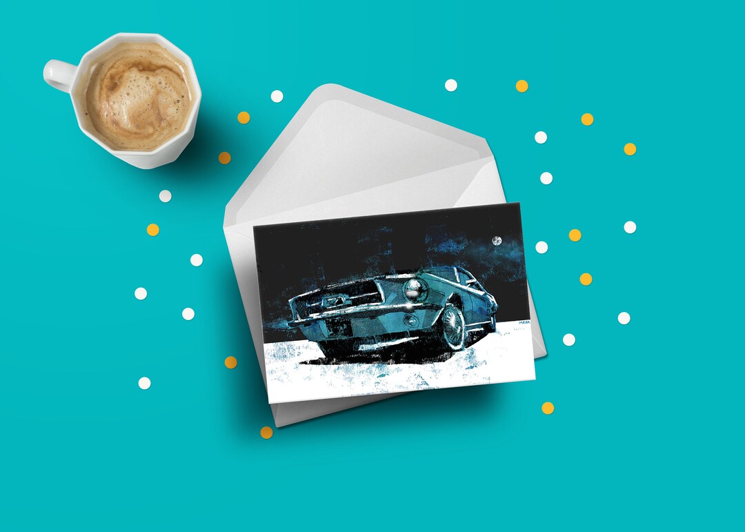 1968 Ford Mustang GT Card: Retro Car Painting Print - Etsy