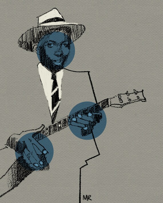 Blues Guitar Player Drawing