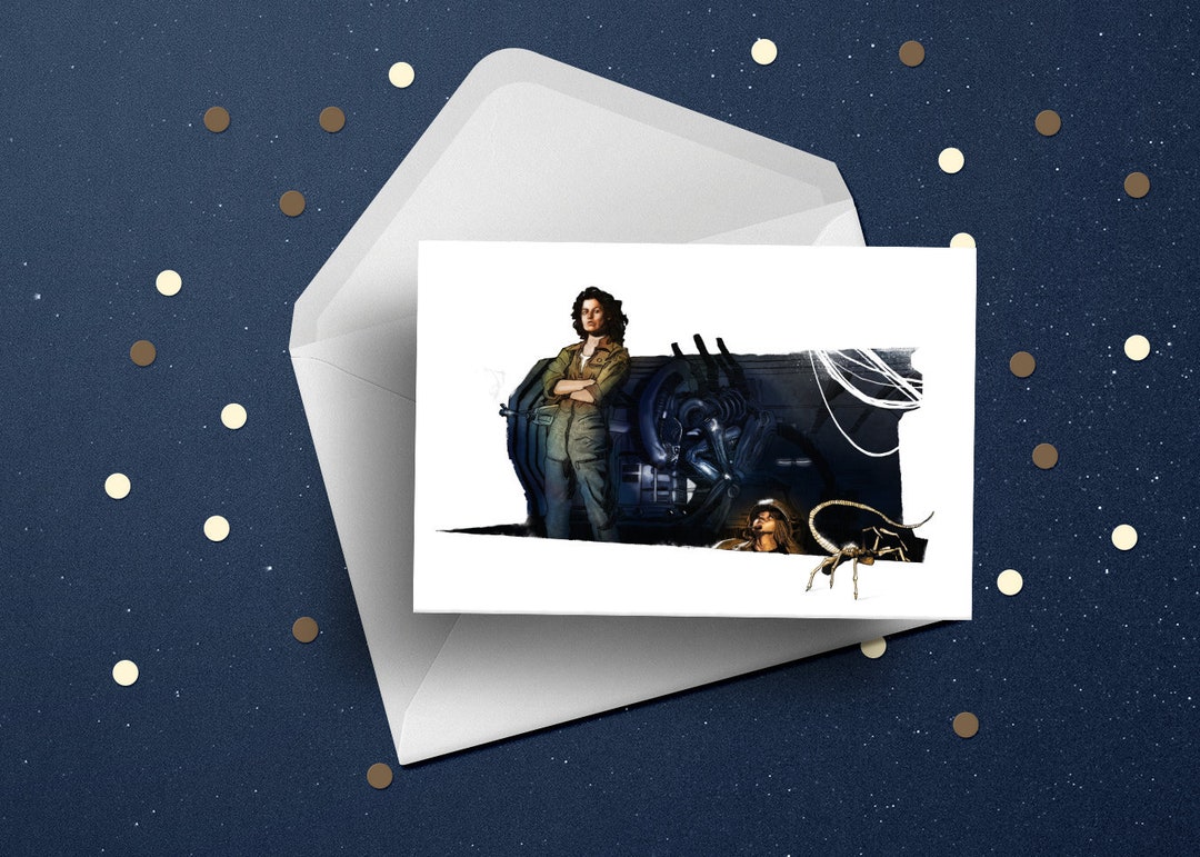 Aliens Xenomorph Sigourney Weaver Birthday Greeting Card 80s Horror ...