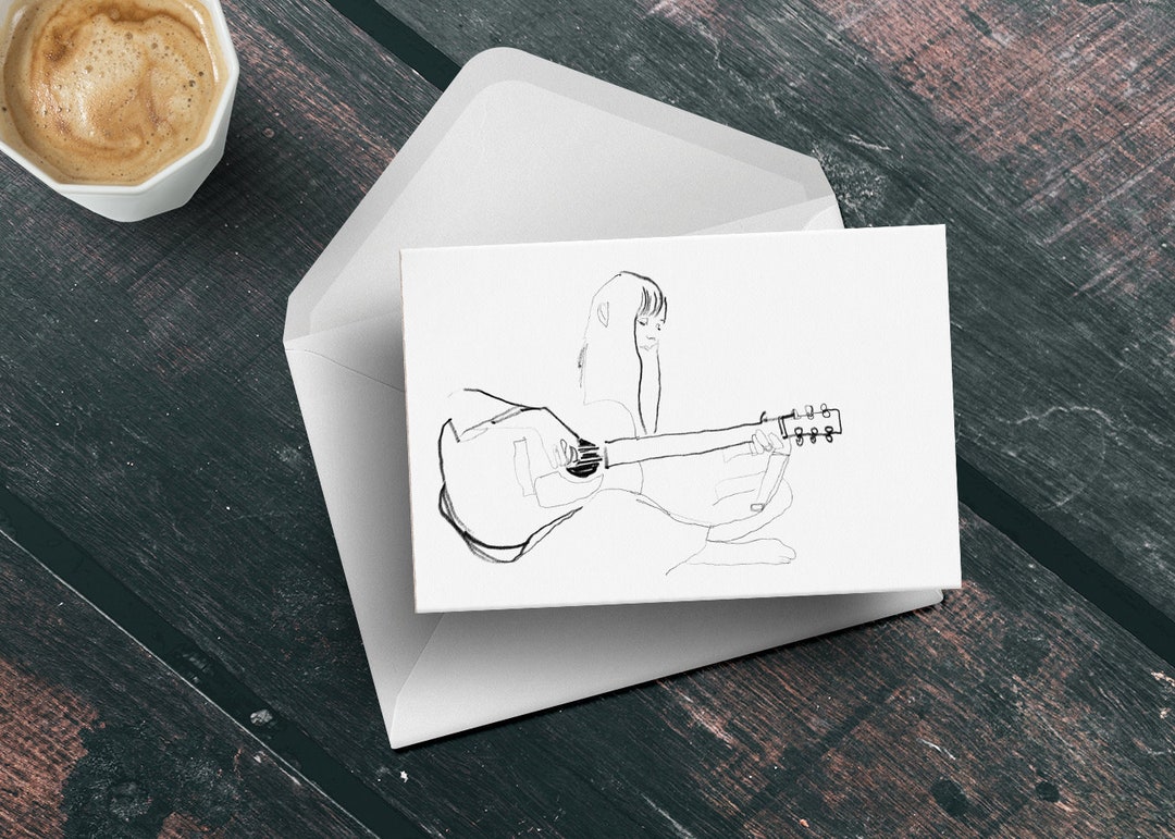 Joni Mitchell Birthday Card: Folk Rock Guitar Sketch (A6) - Etsy