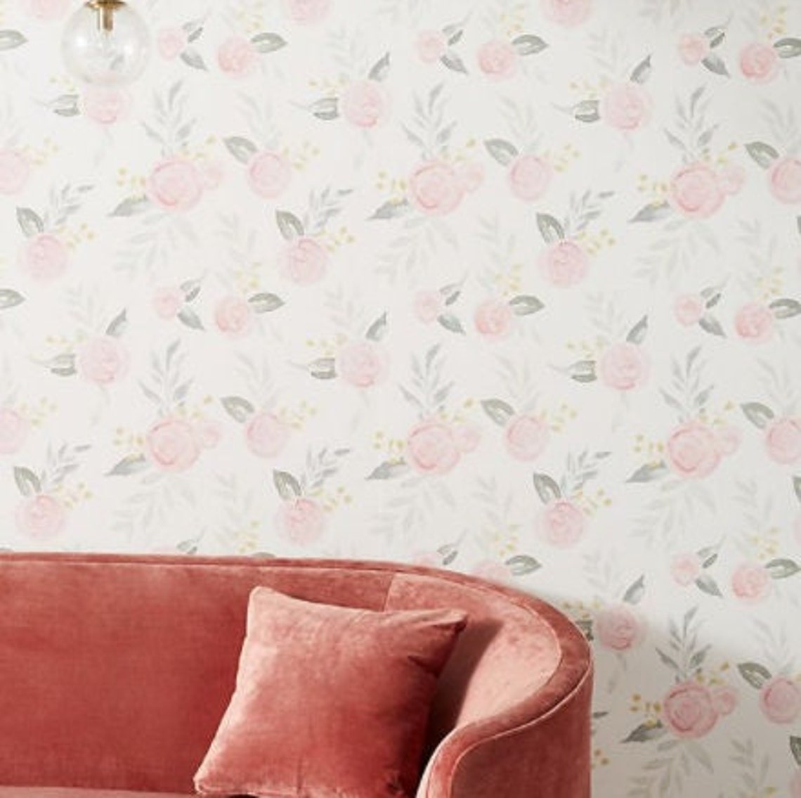 Watercolor Roses Pink Nursery Wallpaper Floral - Etsy