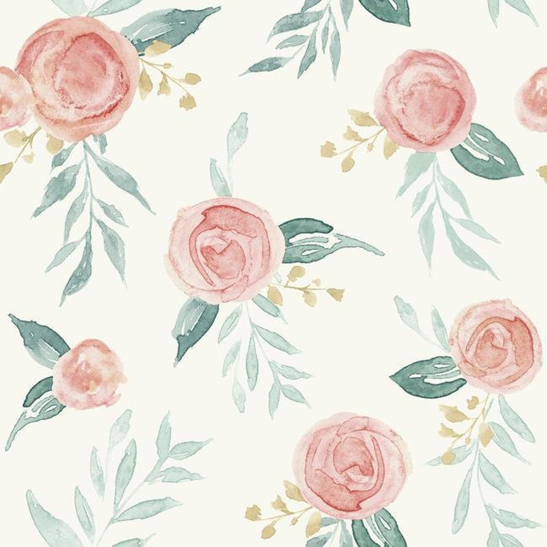 Watercolor Roses Pink Nursery Wallpaper Floral - Etsy