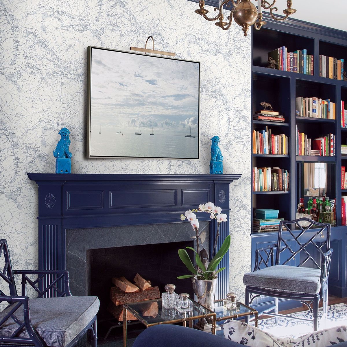 Charts Map Navy Wallpaper - Etsy