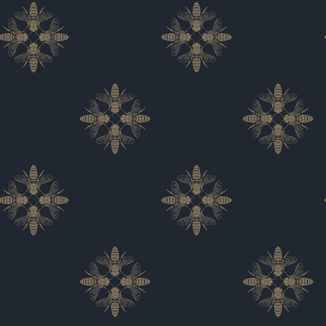 Navy Bee Insect Prepasted Wallpaper - Etsy