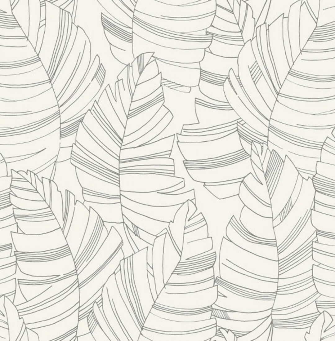 Linework Leaves Black and White Wallpaper - Etsy
