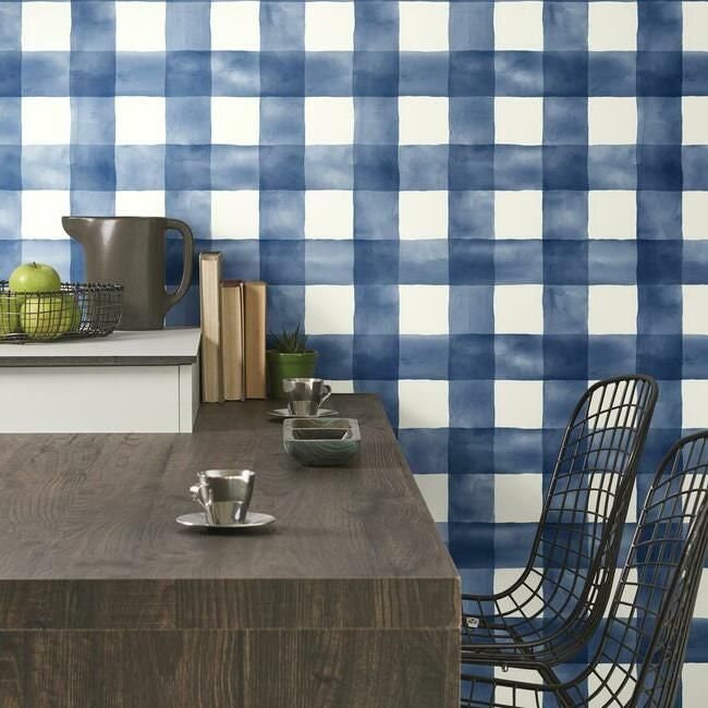 Checkers Watercolor Blue PEEL & STICK Wallpaper - Etsy