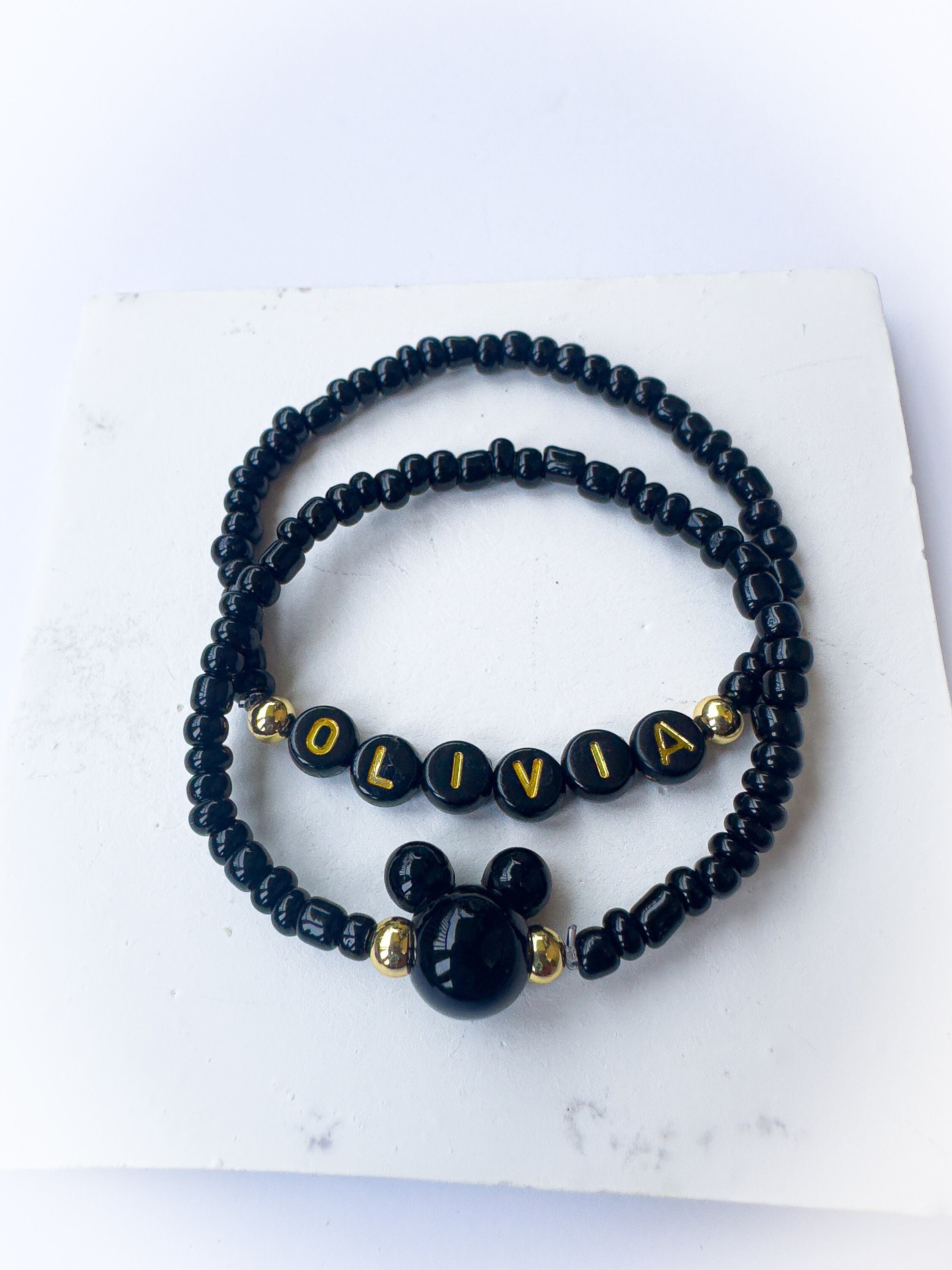 Black and Gold Disney Bracelet Set glass Beads Disney World Bracelet Disney Accessories Disney ...