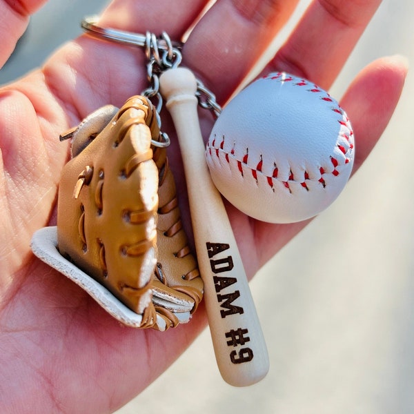 Personalized Mini Baseball Keyring Coach Gift Sports Monogrammed PU ...