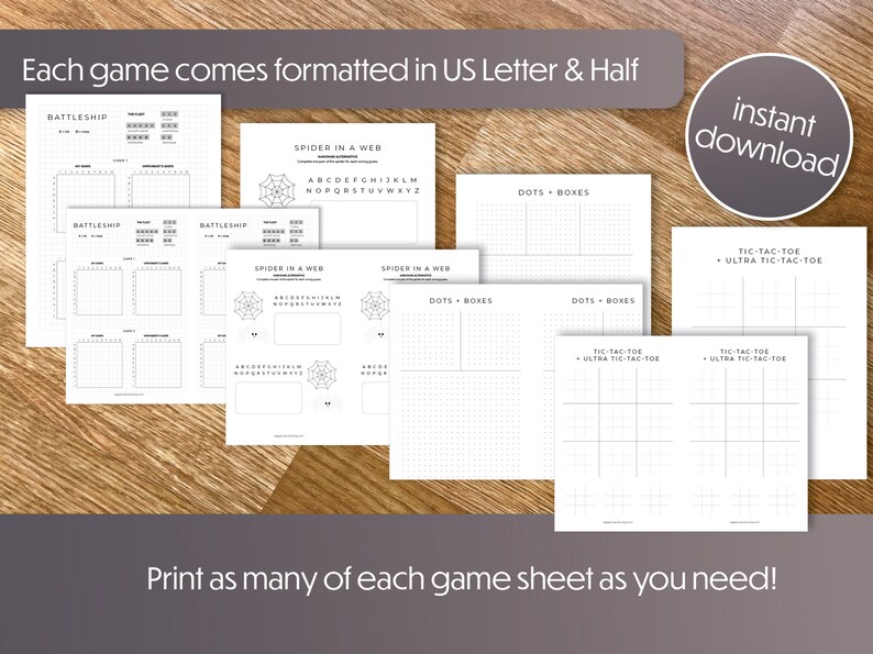 Printable Pen & Paper Game Bundle / Battleship, Tic Tac Toe, Dots ...