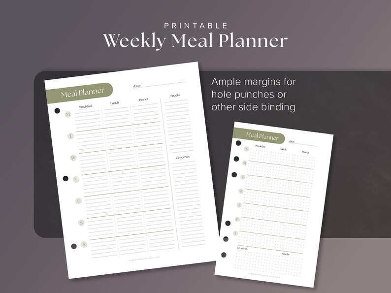 Printable Weekly Meal Plan With Snack and Grocery List/ Daily Menu ...