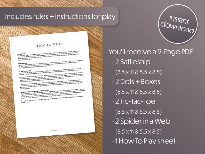 Printable Pen & Paper Game Bundle / Battleship, Tic Tac Toe, Dots ...