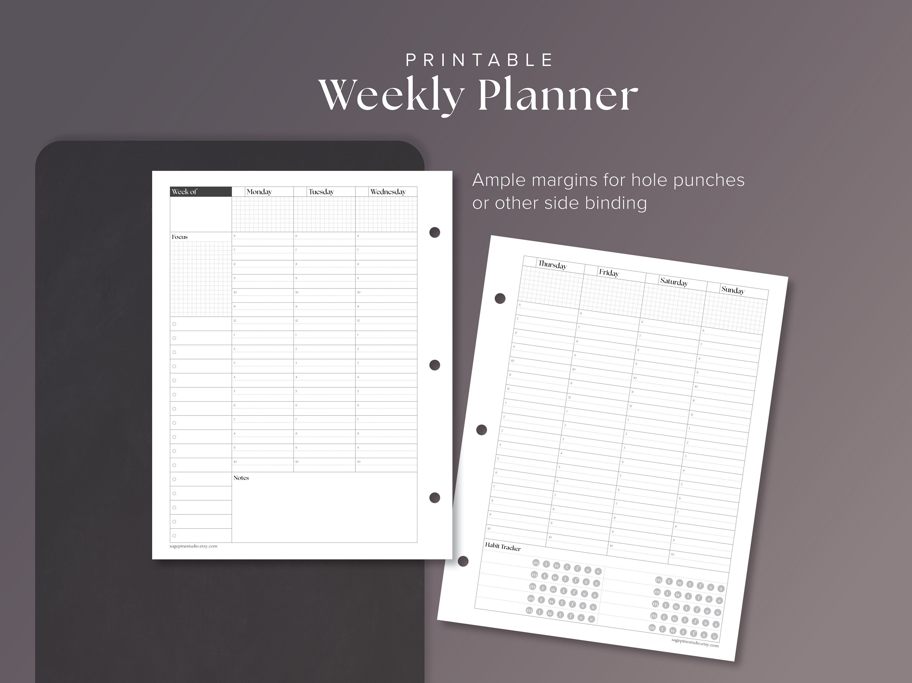 2-page Printable Weekly Planner / Vertical Layout / to Do, Habit ...
