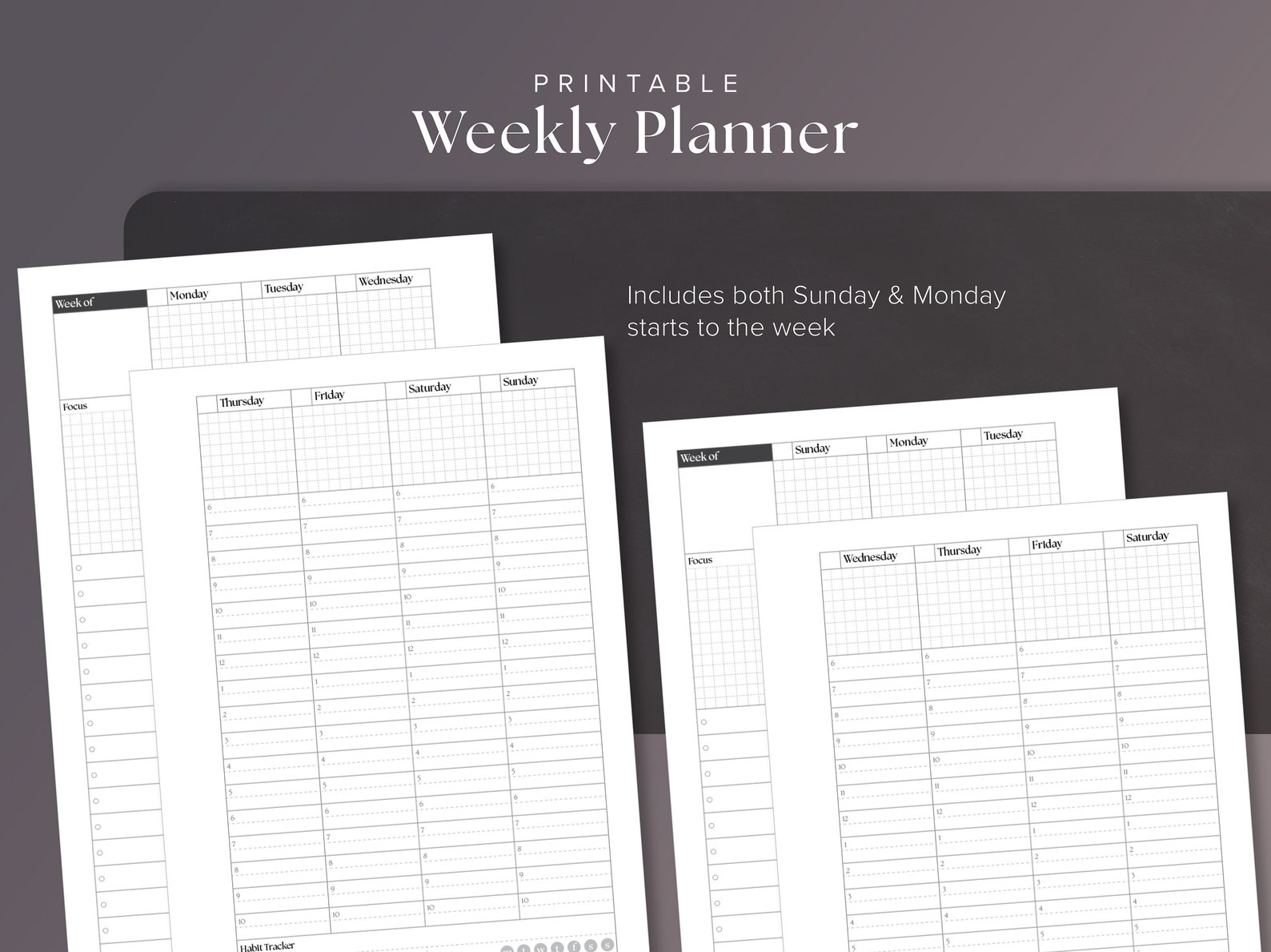 2-page Printable Weekly Planner / Vertical Layout / to Do, Habit ...