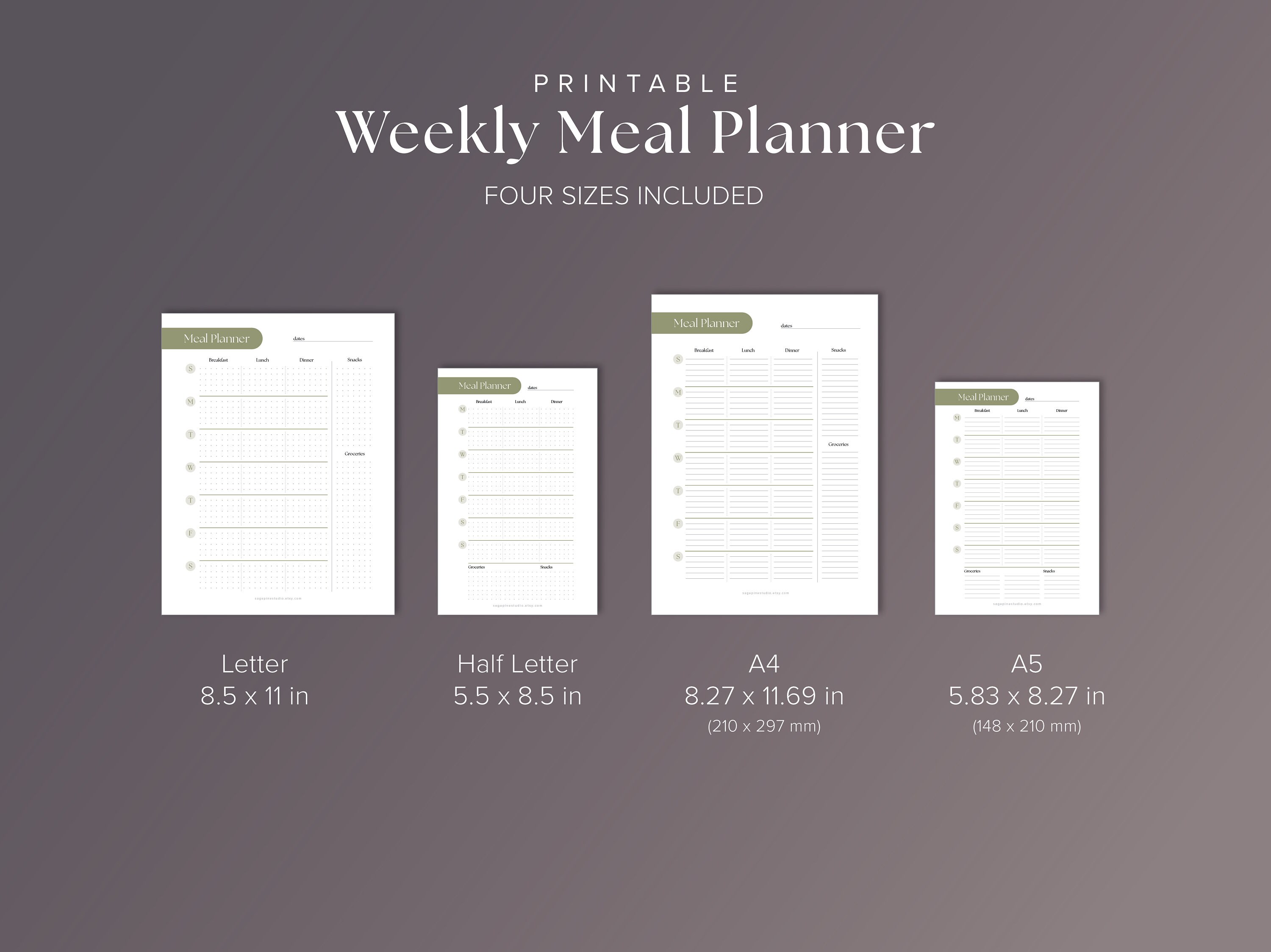 Printable Weekly Meal Plan With Snack and Grocery List/ Daily Menu ...