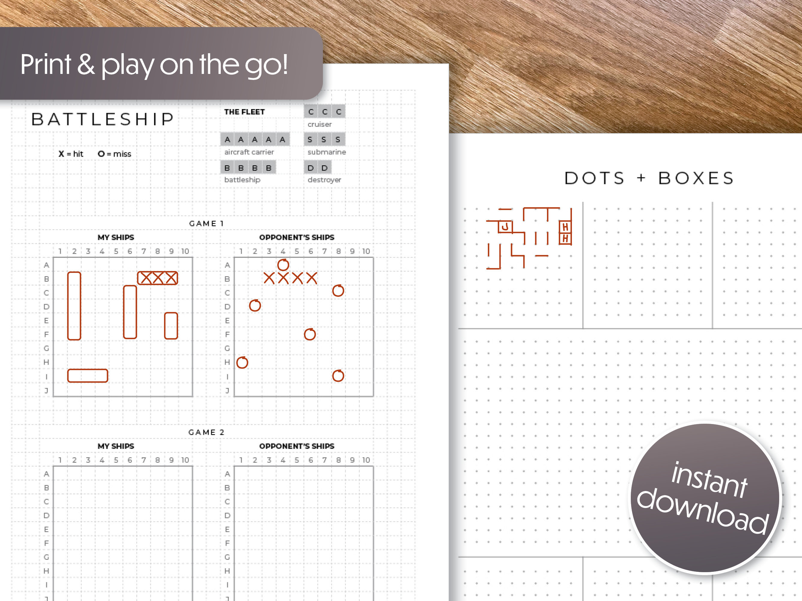 Printable Pen & Paper Game Bundle / Battleship, Tic Tac Toe, Dots ...