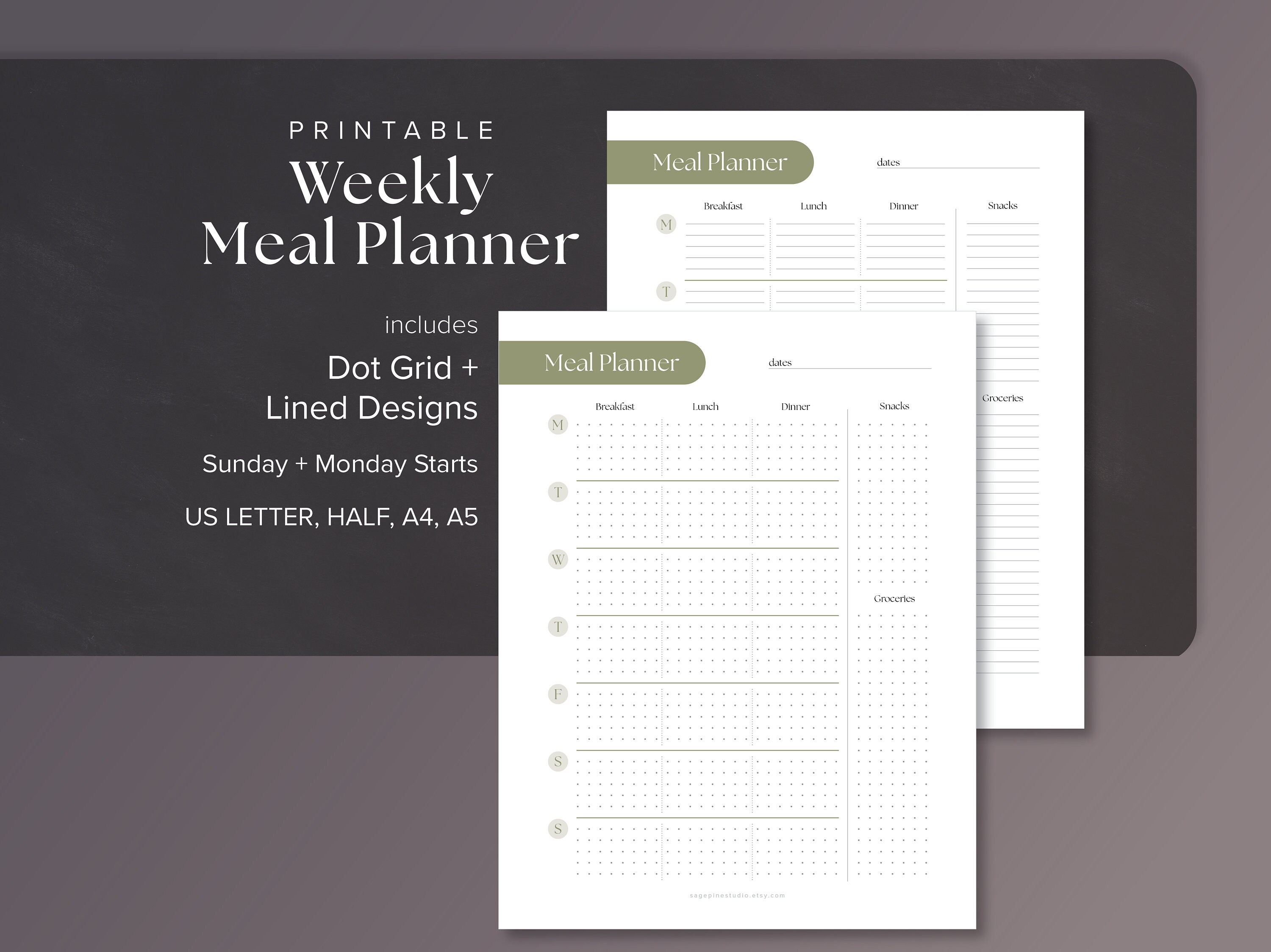 Printable Weekly Meal Plan With Snack and Grocery List/ Daily Menu ...