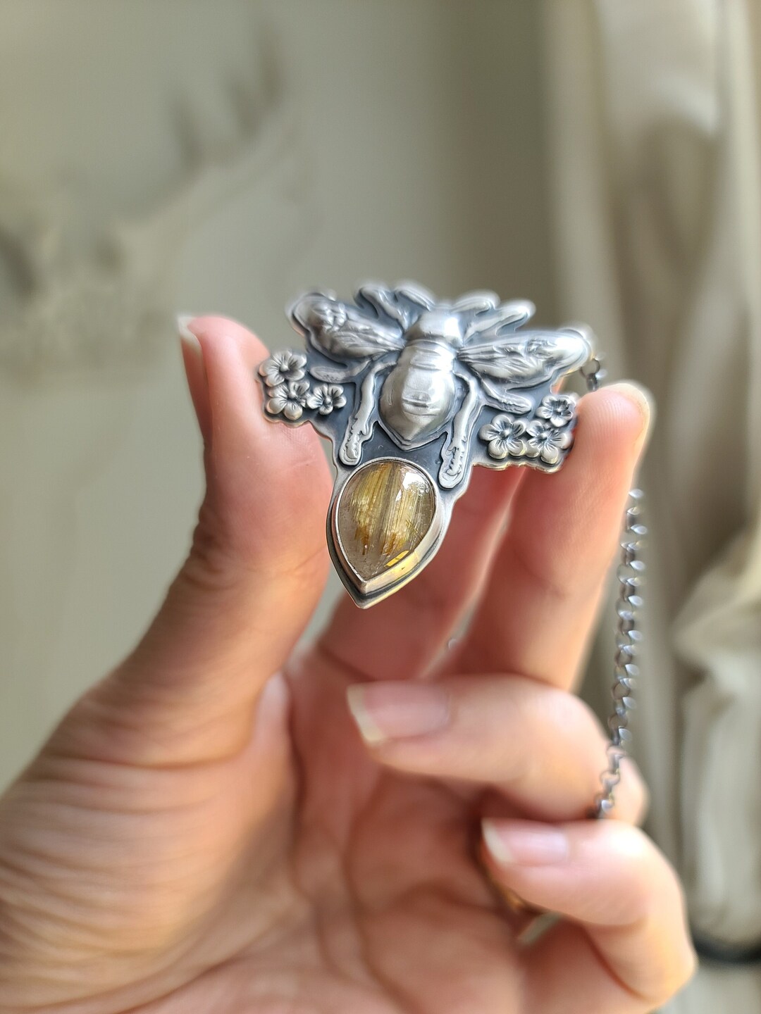 The Bee. Elixer of Life. Golden Rutilated Quartz. Honey Bee Necklace ...